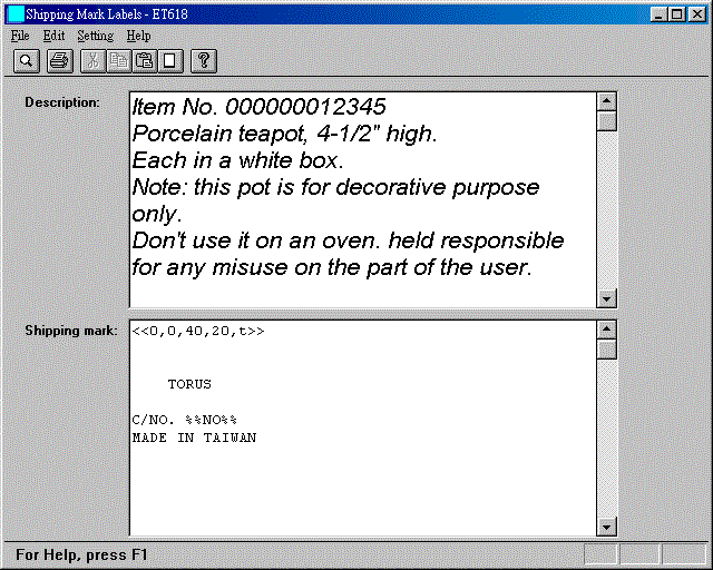 ET618 Shipping Mark Labels